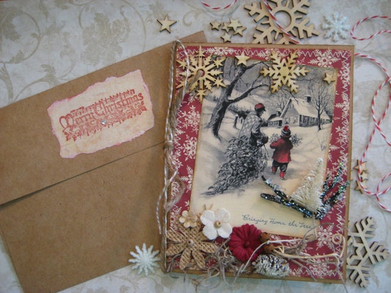 Rustic Christmas Card Bringing Home the Tree Country - Etsy