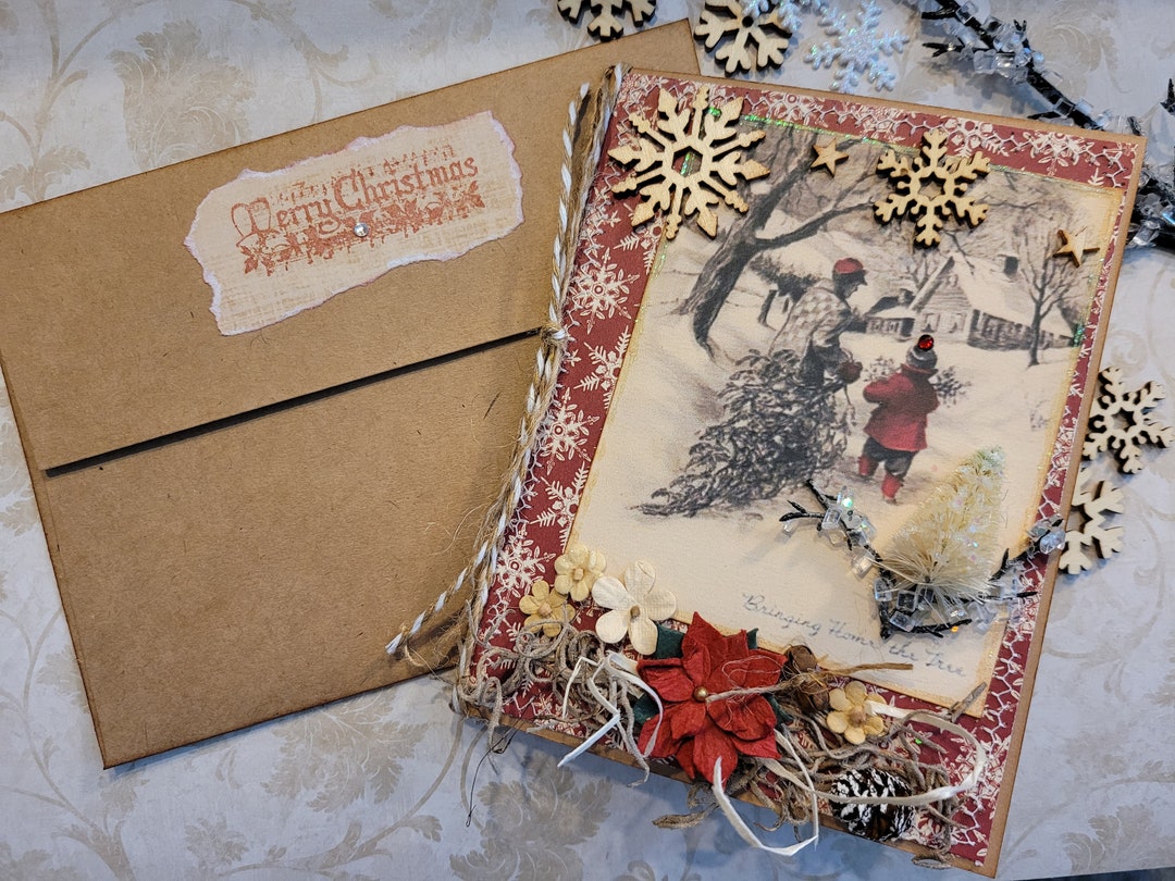 Rustic Christmas Card, Bringing Home the Tree, Country Christmas, Wood ...