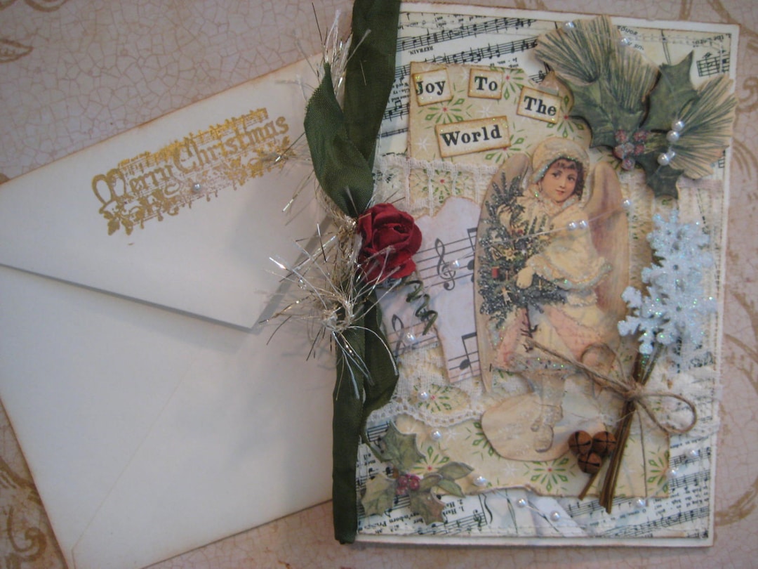 Snow Angel Christmas Card, Joy to the World, Vintage Inspired Christmas ...