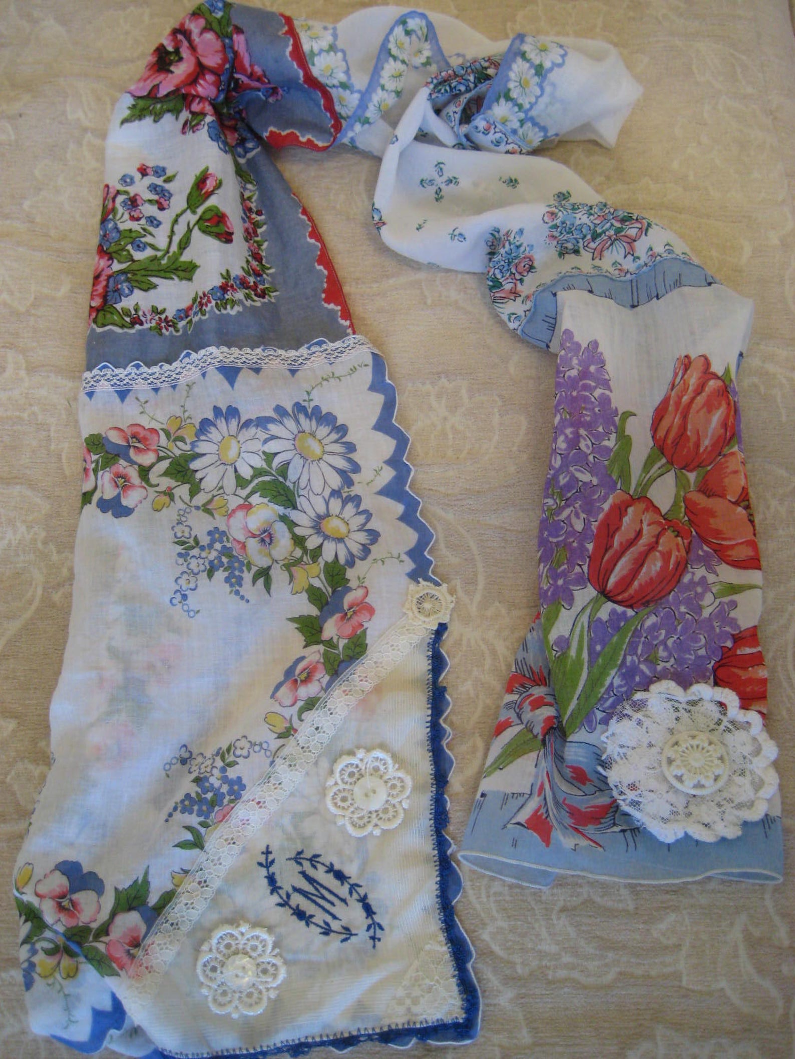 Vintage Hankie Scarf Initial Hankie Scarf Personalized - Etsy