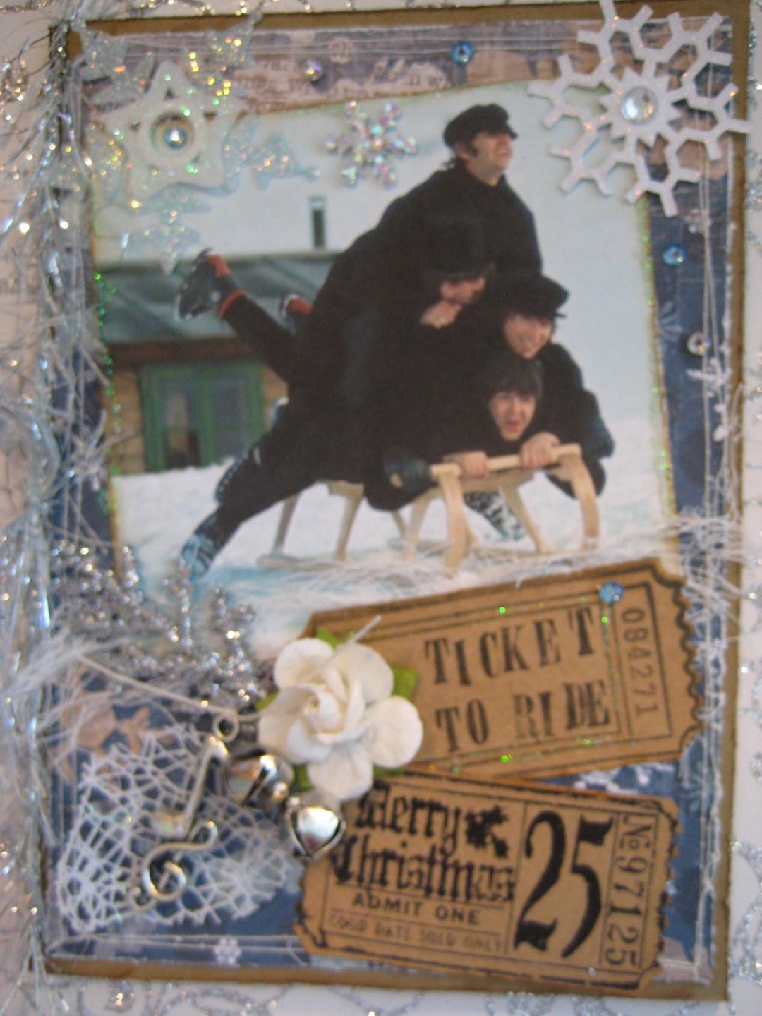 The Beatles on Snow Sled Christmas Card, Ticket to Ride, "help" Movie ...