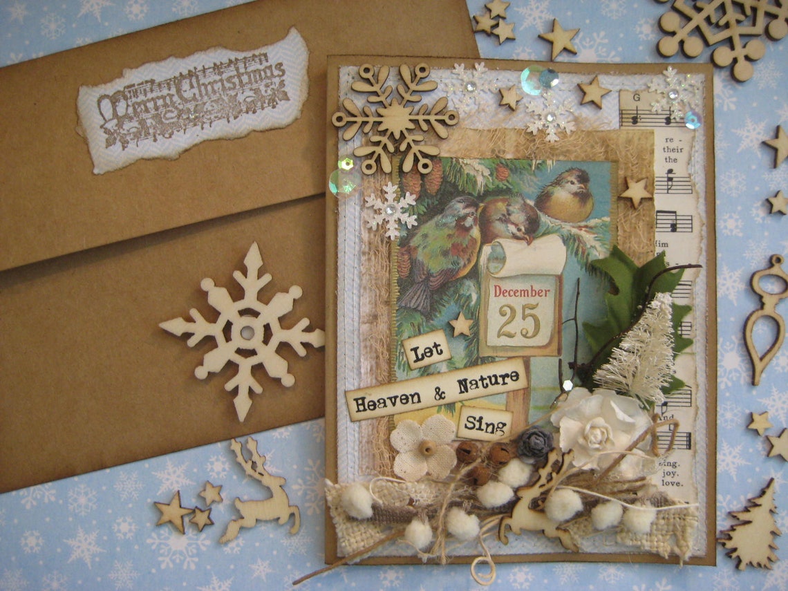 Rustic Nature Inspired Christmas Card Let Heaven and Nature - Etsy