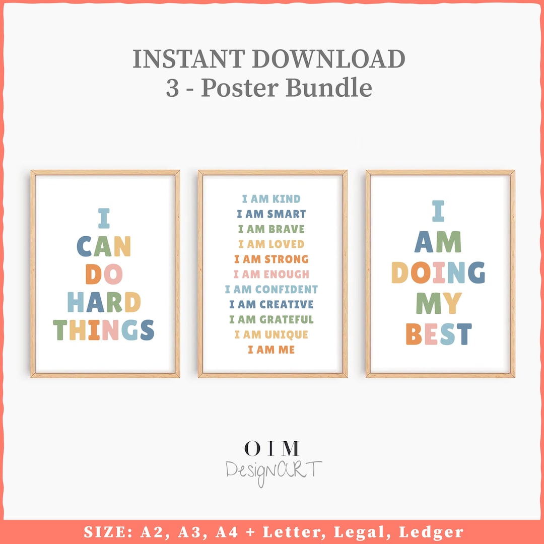 Kids Affirmation Posters Printable Bundle – I Am Statements Wall Art ...