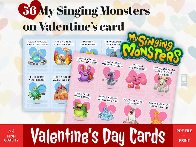 My Singing Monsters Valentine's Day Cards: 56 Printable Designs (PDF ...