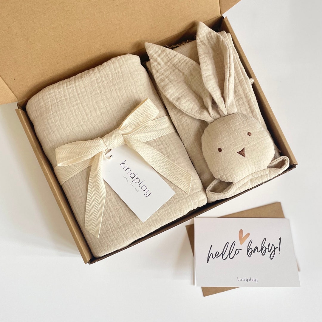 Baby Gift Box, Baby Shower Gift, Blanket and Bunny Lovey, Baby Shower ...