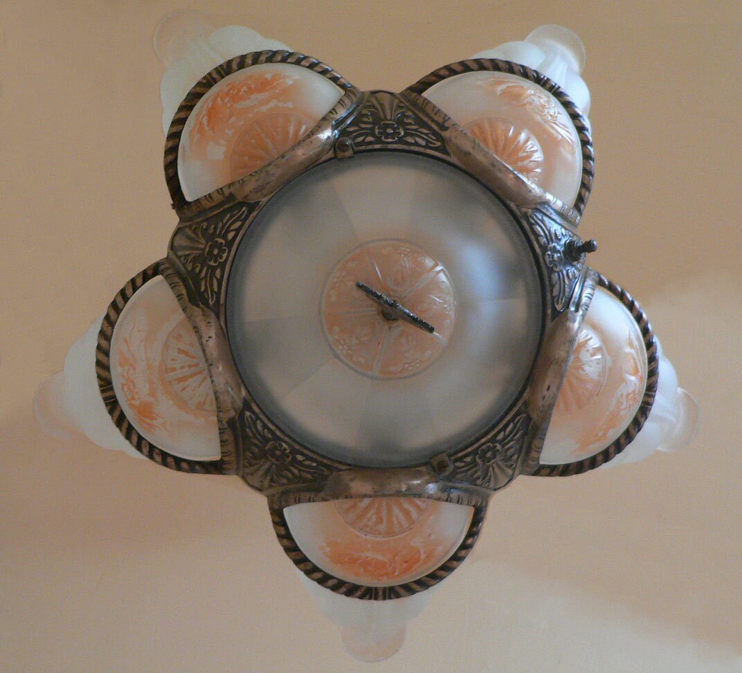 Antique Art Deco Slip Shades Chandelier - Etsy