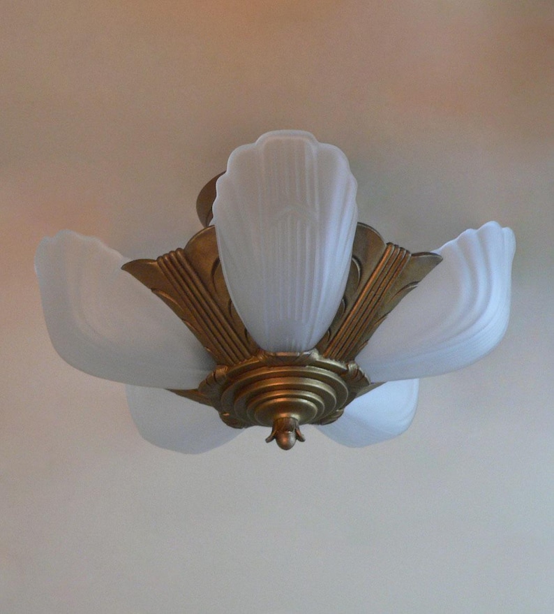 Antique Art Deco Slip Shades Chandelier by Markel - Etsy