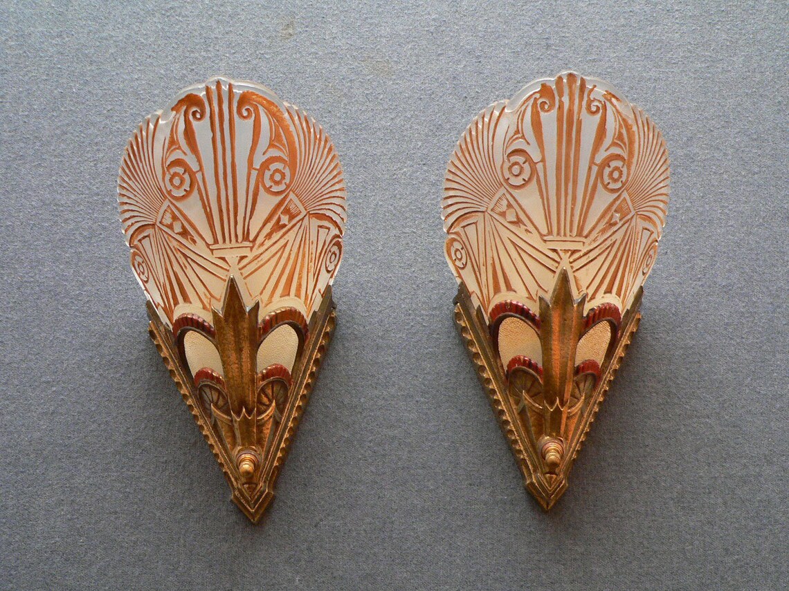 Antique Pair of Slip Shade Art Deco Sconces Made by Lightolier. - Etsy