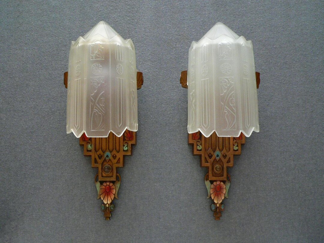 Antique Pair of Art Deco Slip Shade Sconces by Lincoln - Etsy
