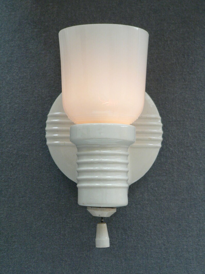 Antique Pair of Porcelain Slip Shade Art Deco Sconces. - Etsy