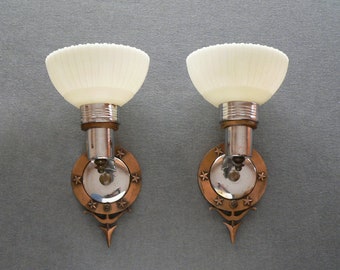 Antique Pair of Porcelain Slip Shade Art Deco Sconces. - Etsy