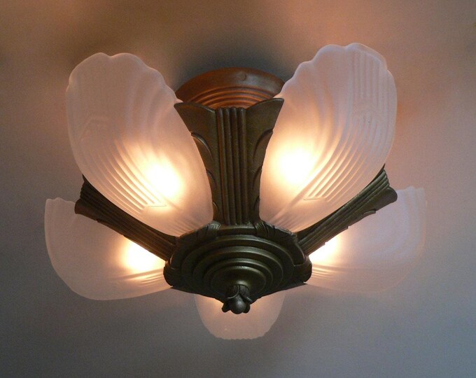 Antique Art Deco Slip Shades Chandelier by Markel - Etsy