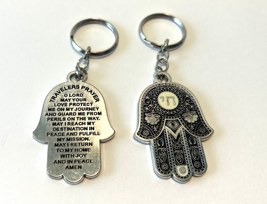 Hamsa Chai Keychain Jewish Good Luck Hamsa Hand Hebrew Prayer Key Chain ...