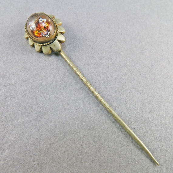 Antique Reverse Intaglio Pin In Carved Glass Fox Jewe… - Gem