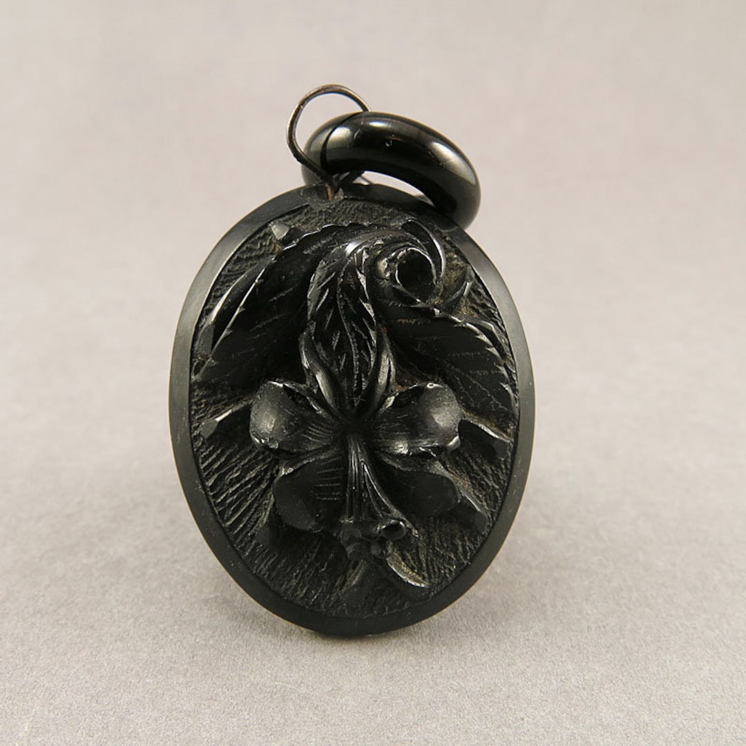 Antique Jet Pendant Victorian Pendant Carved Whitby Jet Pendant ...