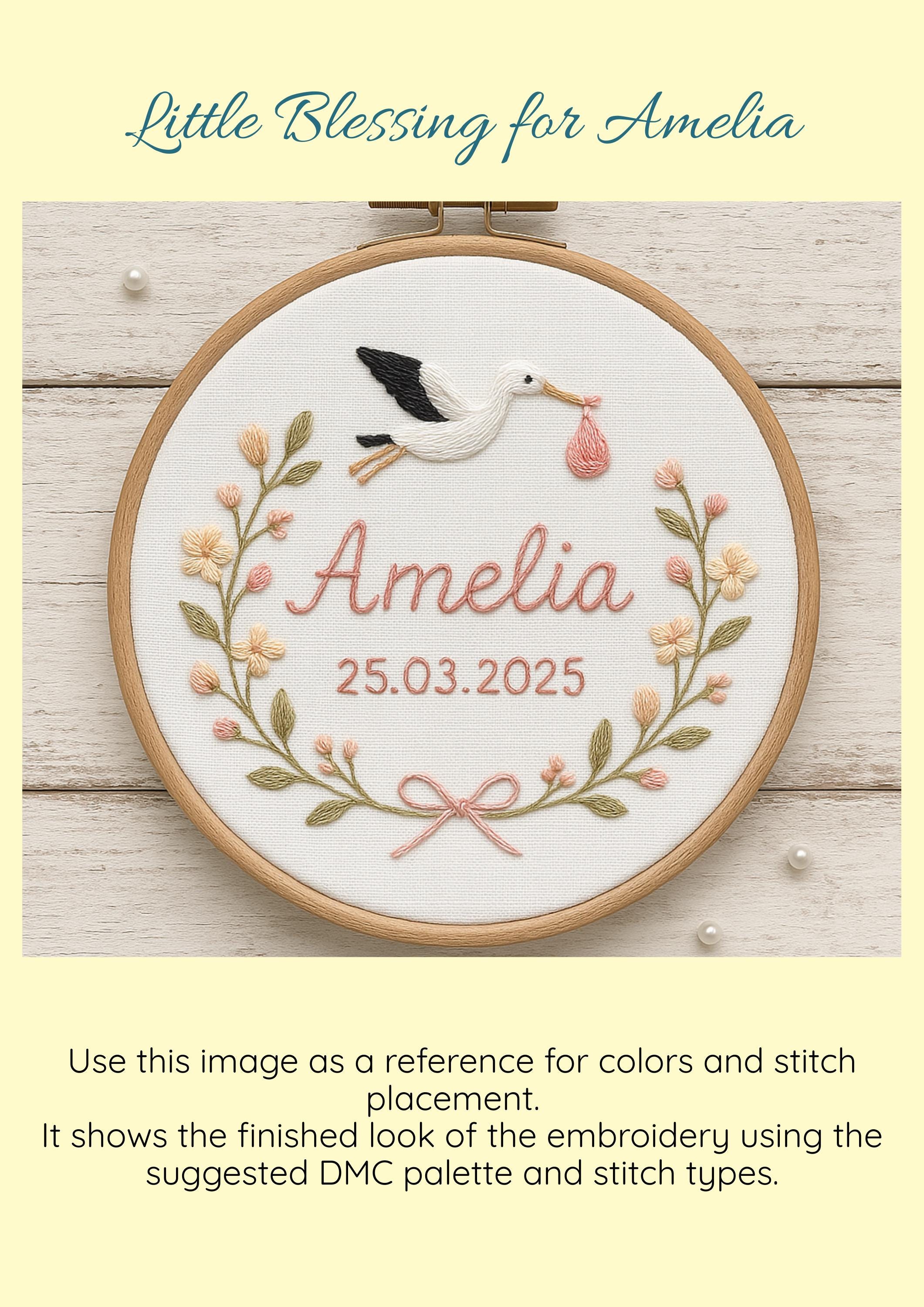 Personalized Stork Birth Embroidery Pattern – Custom Baby Name Hoop ...