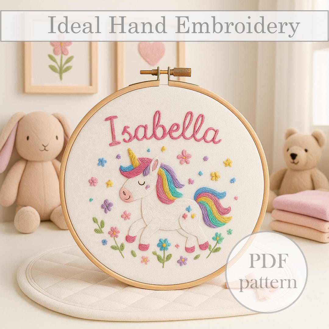 Personalized Unicorn Embroidery Pattern – Custom Name Hoop Art for Kids ...