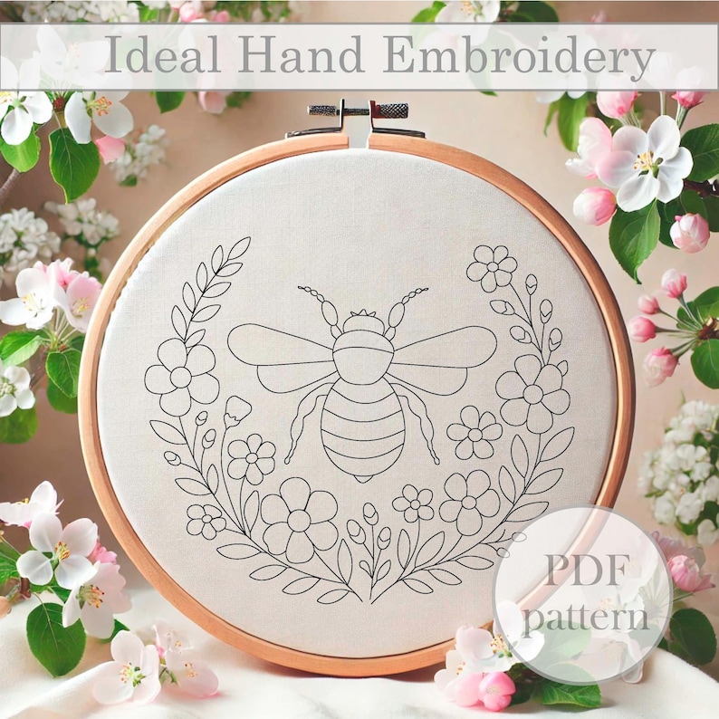 Bee Embroidery Pattern PDF – Hand Embroidery With Flowers – Beginner ...