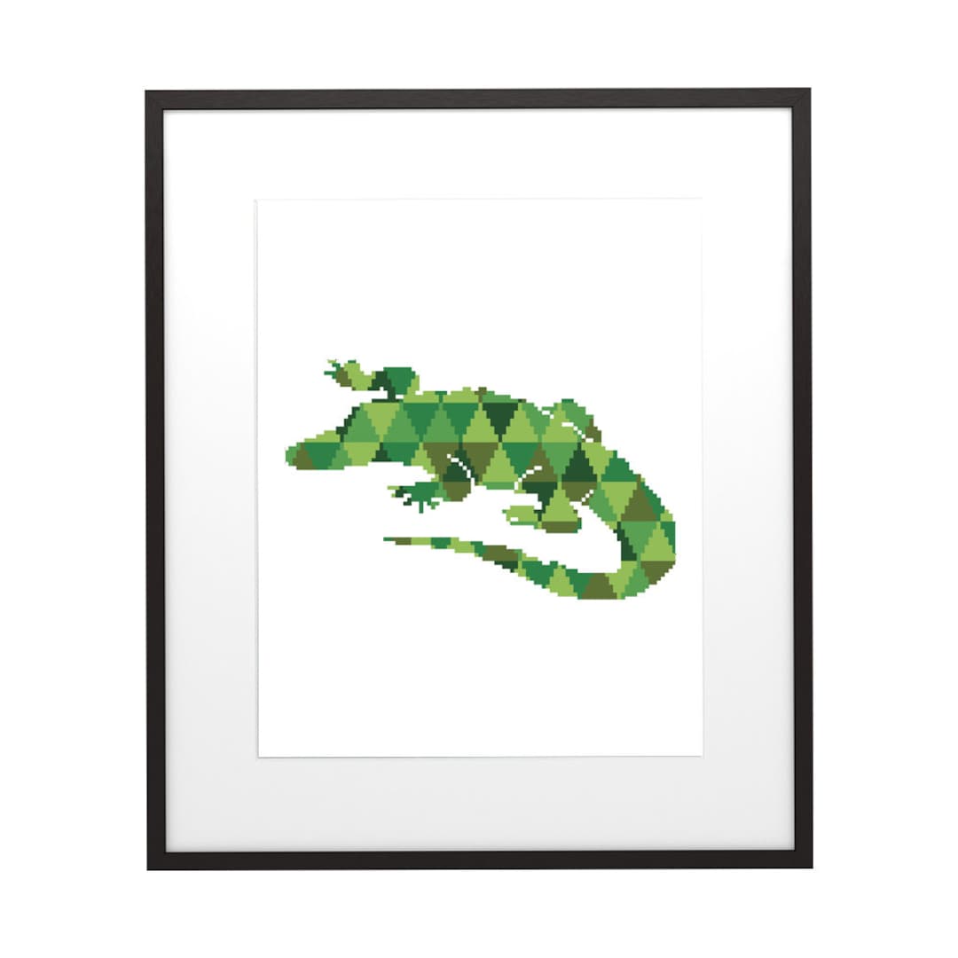 Geometric Crocodile Modern Stitch Pattern Animal 7, Colorful Patterned ...