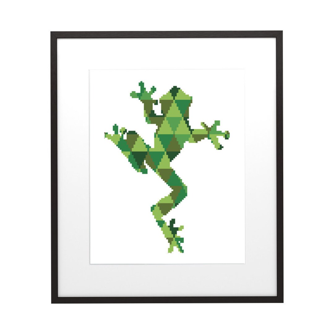 Geometric Frog Modern Stitch Pattern Animal 8, Colourful Patterned Frog ...