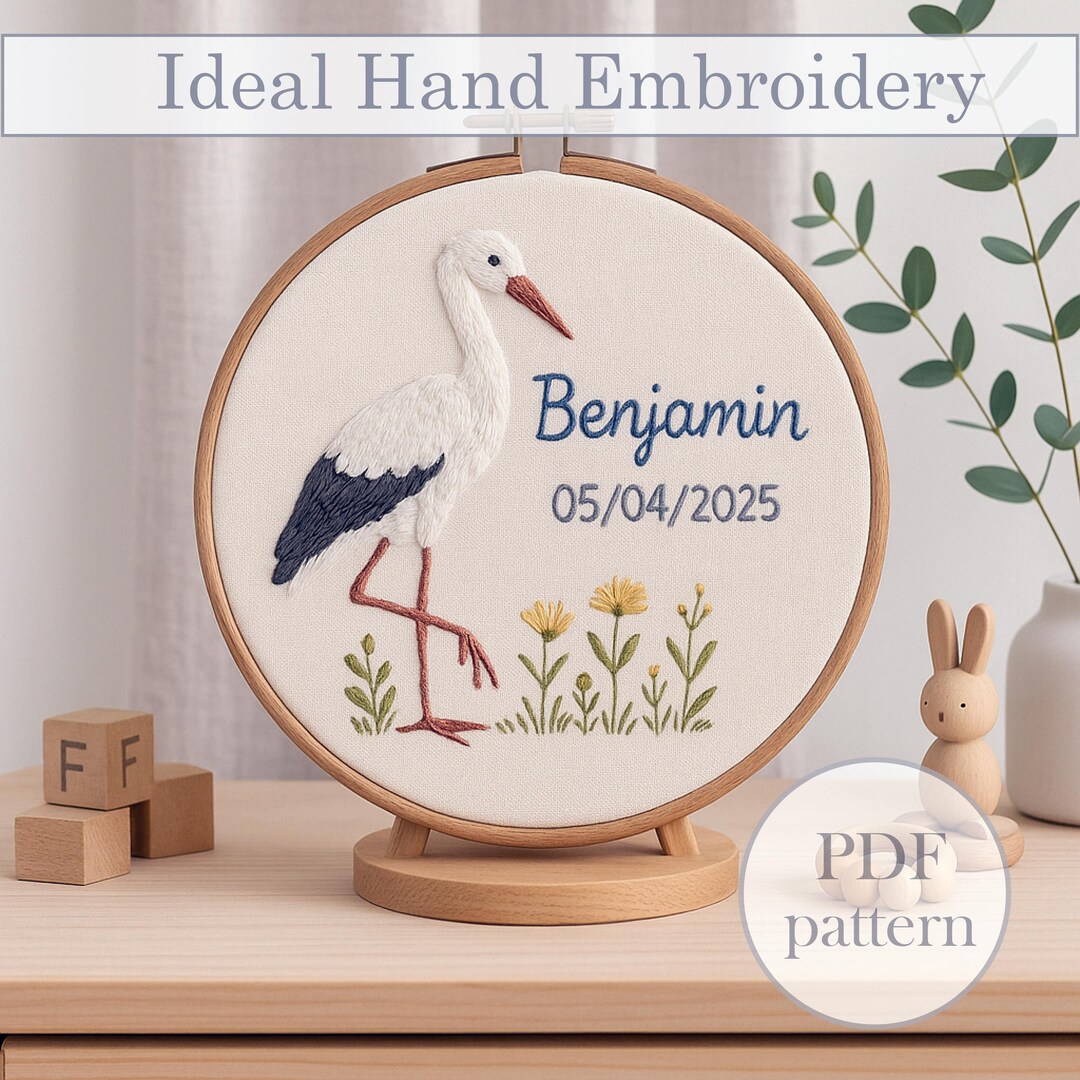 Stork Birth Announcement Embroidery Pattern – Personalized Baby Hoop ...