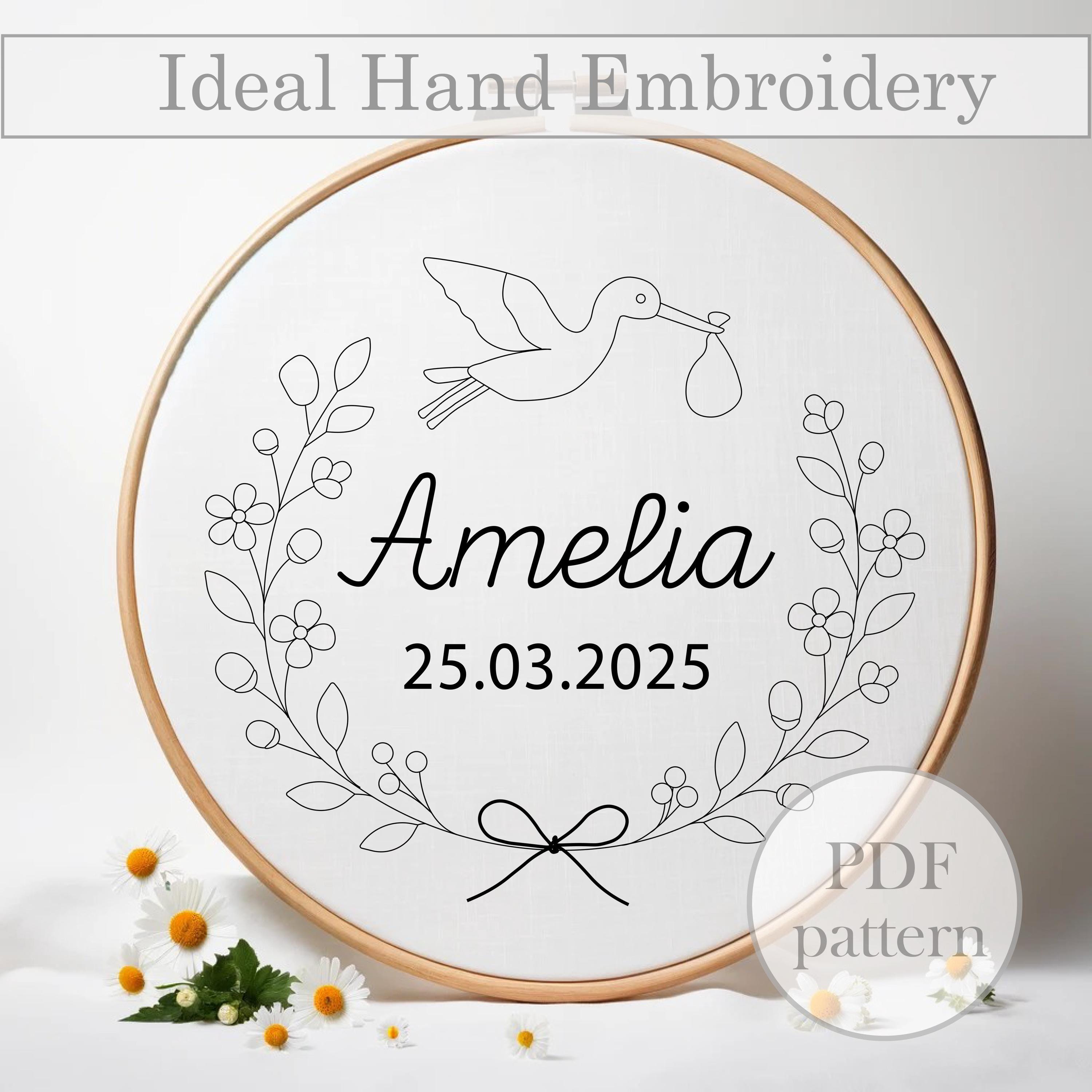 Personalized Stork Birth Embroidery Pattern – Custom Baby Name Hoop ...