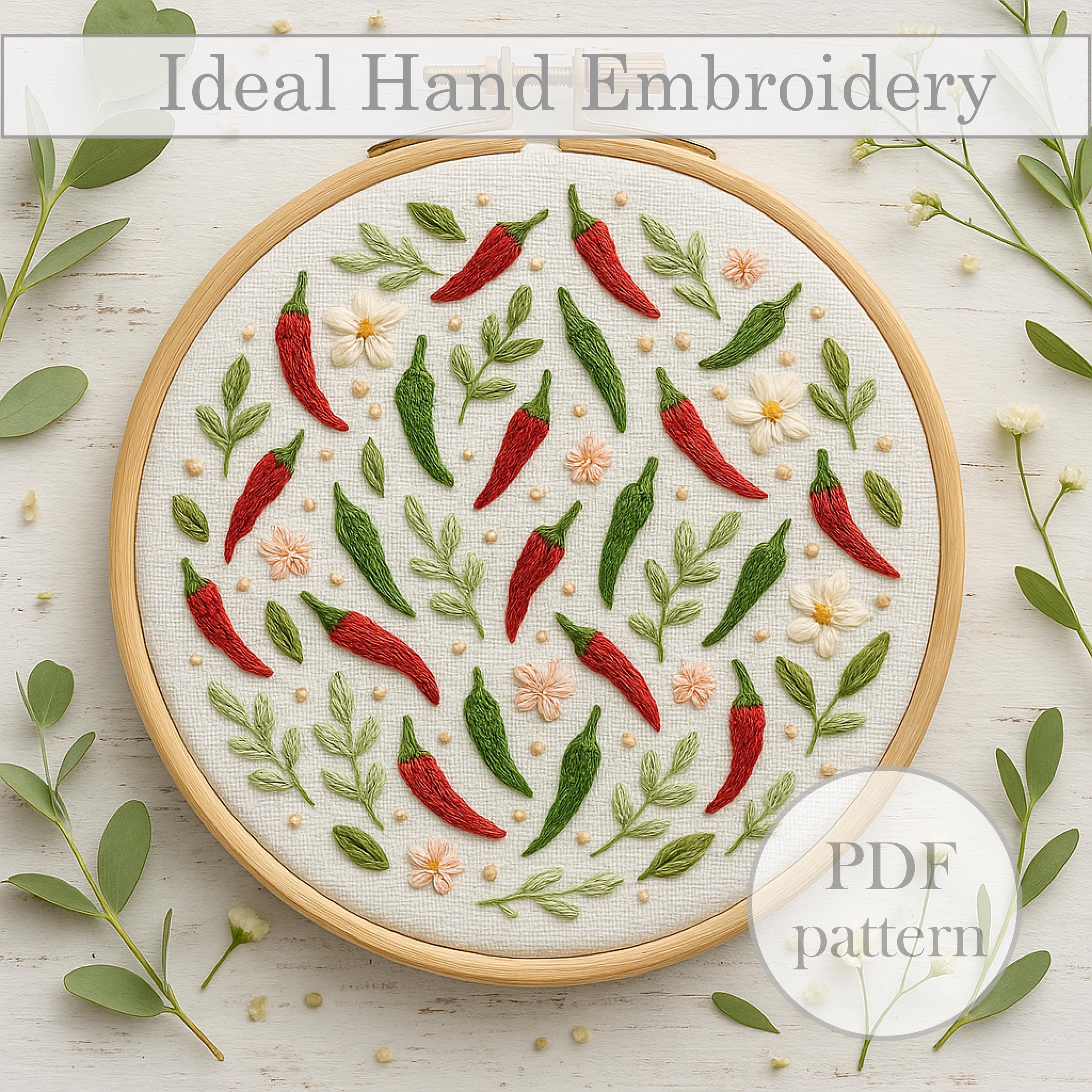 Red Chili Pepper Embroidery Pattern – Modern Kitchen Decor PDF, Spicy ...