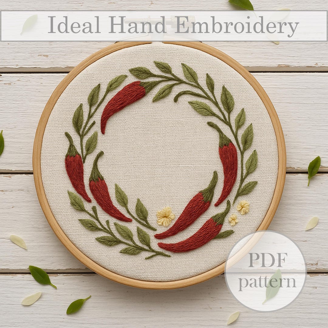 Chili Pepper Embroidery Pattern PDF - Kitchen Wall Decor Hoop Art - 3 ...