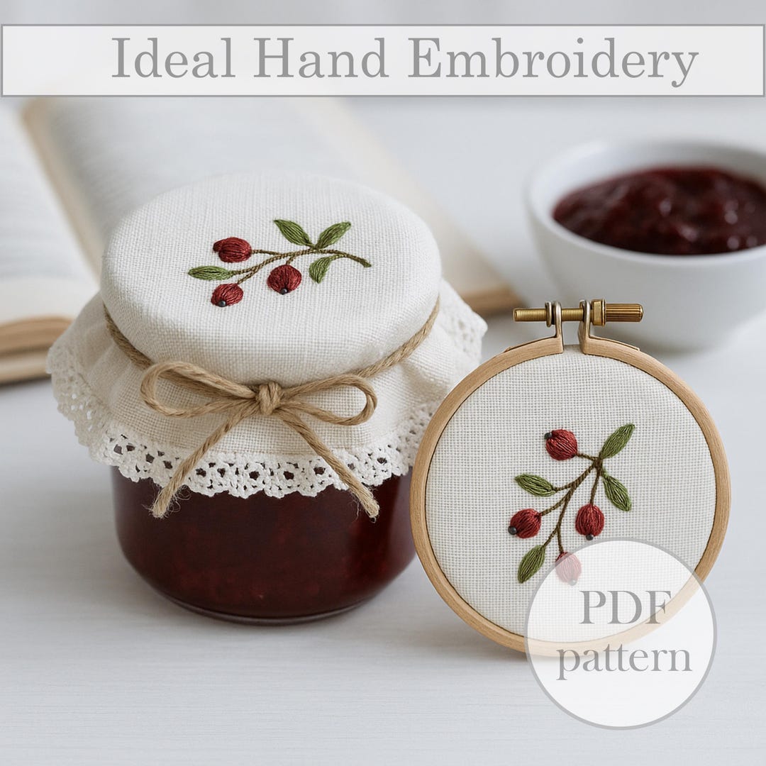 Rustic Rosehip Embroidery Pattern – PDF Hand Embroidery for Jar Covers ...