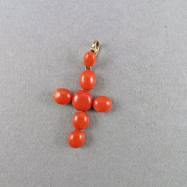 Antique Natural Coral Pendant Cross Mediterranean Coral - Etsy
