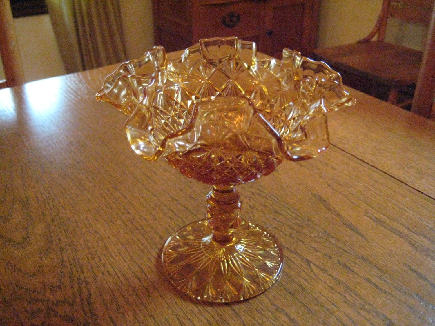 Vintage Brilliant Amber Glass Compote - Etsy