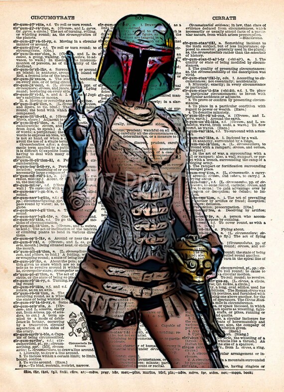 Boba Fett Pinup Girl Dictionary Art Print Star Wars Sexy