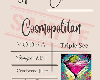 Fun Cocktail Wall Art Digital Download - Signature Cocktails - Dirty ...