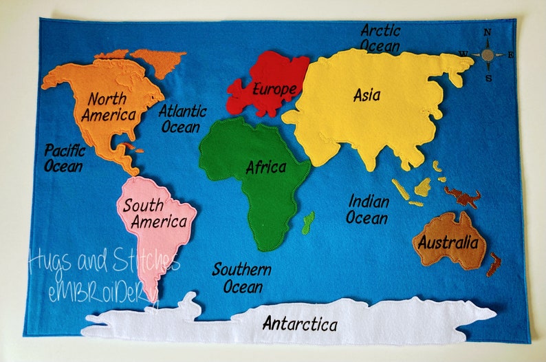 Montessori Style World Map With Loose Continents | Oceans and ...