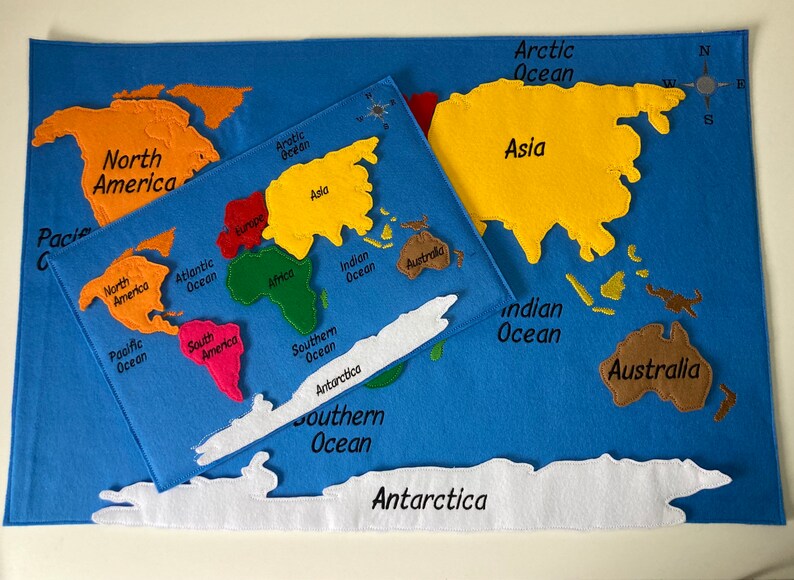 Montessori Style World Map With Loose Continents Oceans and | Etsy