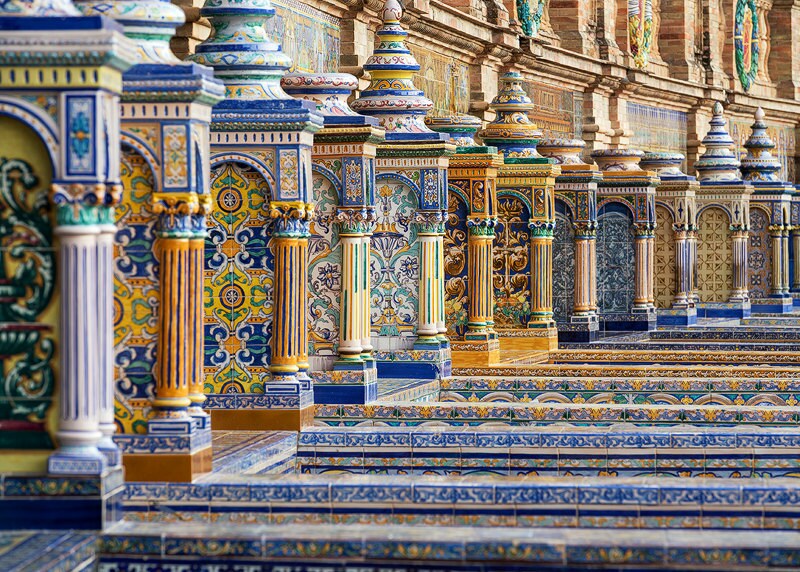 Spanish Tile Wall Art, Seville Spain, Province Alcoves, Plaza De España ...
