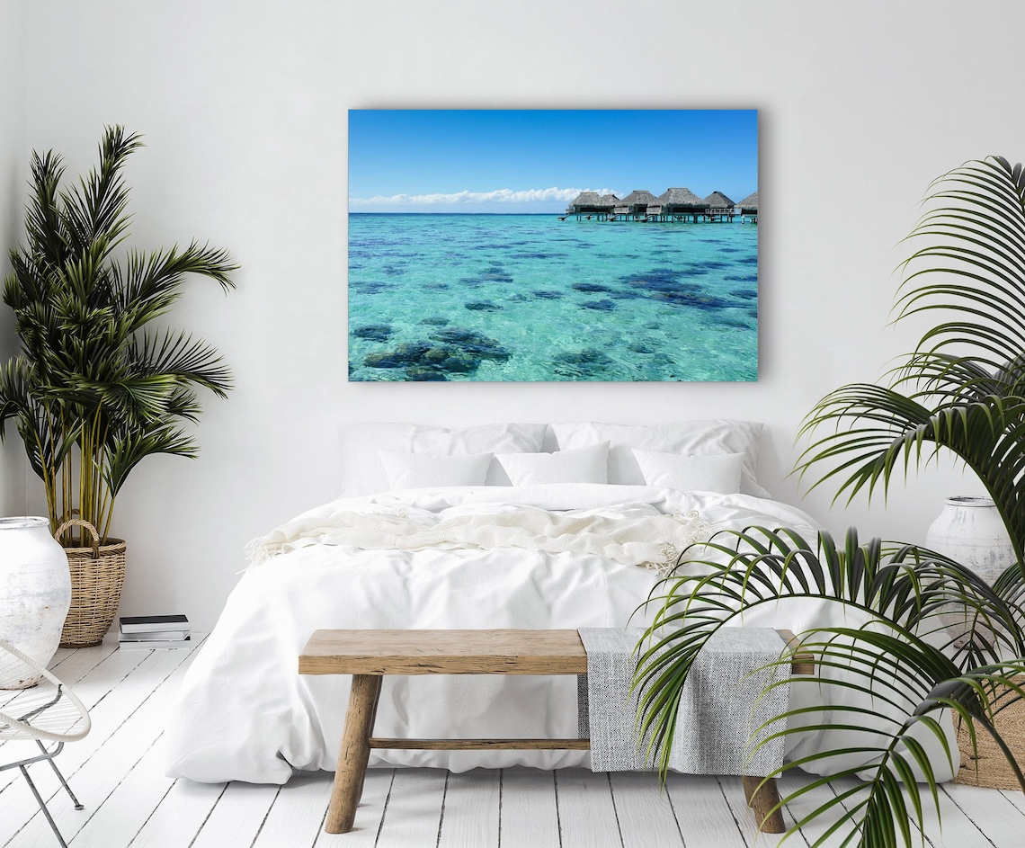 Island Bungalows Wall Art PRINT Moorea, French Polynesia Gift Coral ...