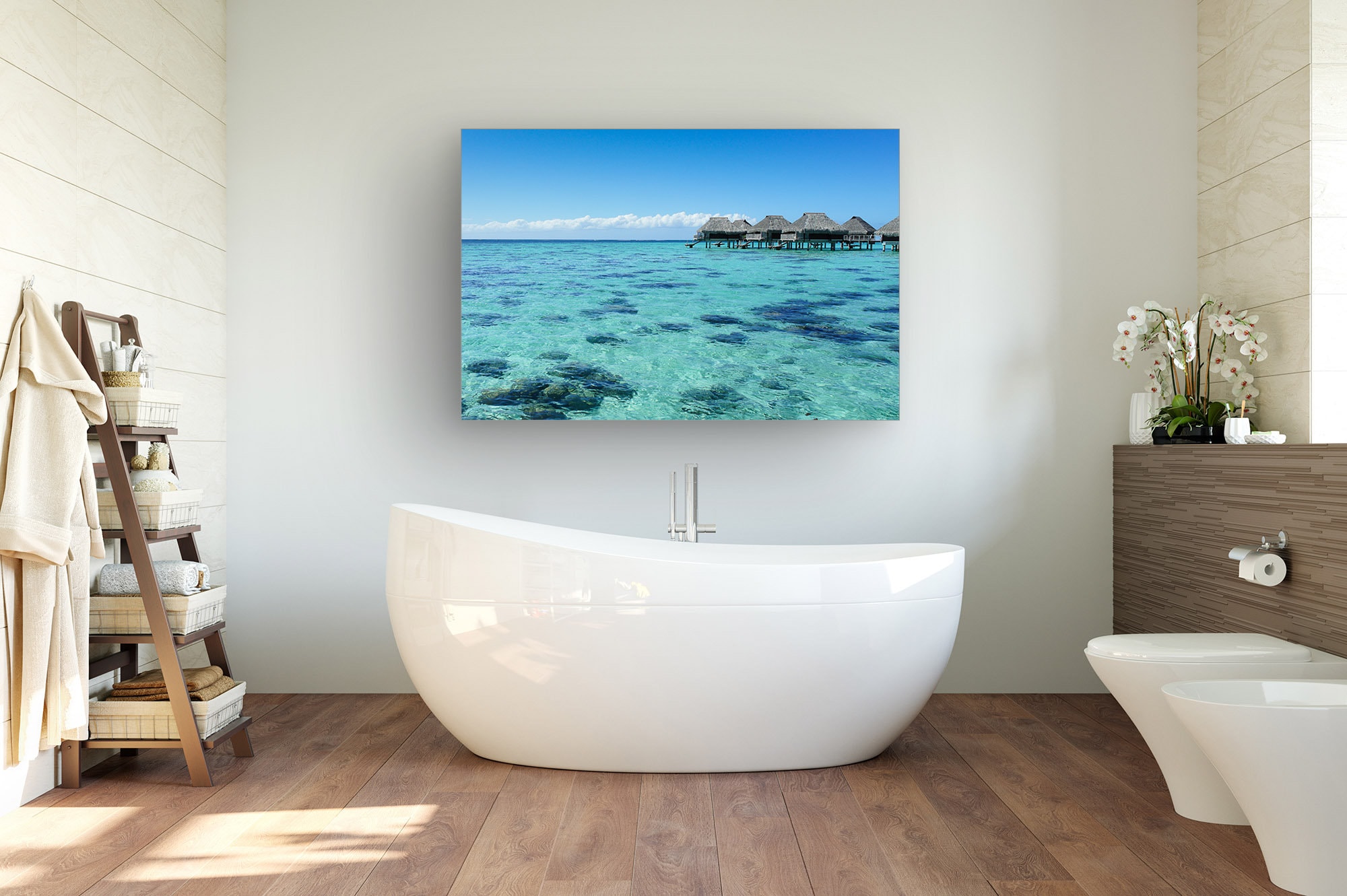 Island Bungalows Wall Art PRINT Moorea, French Polynesia Gift Coral ...