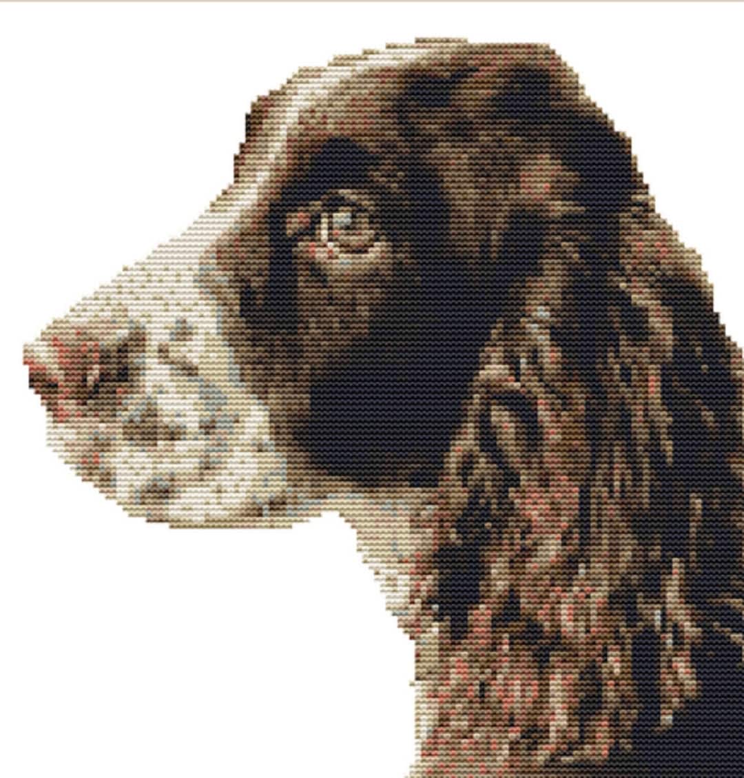 CROSS STITCH KIT- Springer Spaniel 22cm X 23cm 14 Count Full Kit or ...