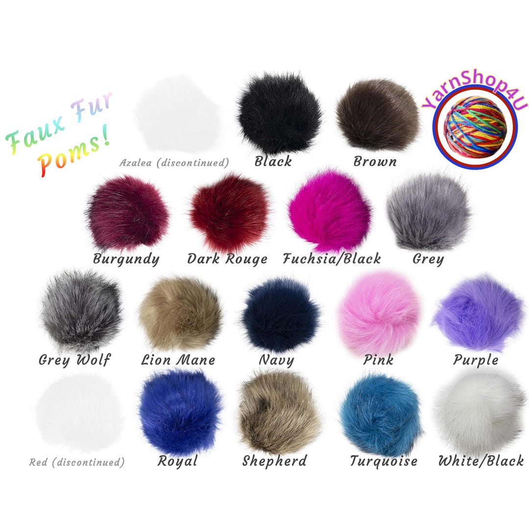 5 Large Faux Fur Pom Poms With Elastic Loop. Pick A Color 100% Acrylic ...