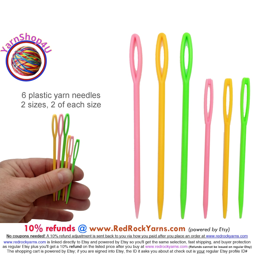 6 Plastic Yarn Needles. 3 of Each Size: Large and Regular. Good for ...