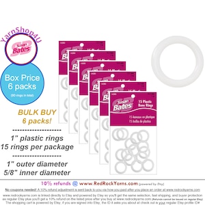 Bulk Buy! 6 Packs of 1" Susan Bates PLASTIC BONE RINGS. 15 per Pack. 5/ ...