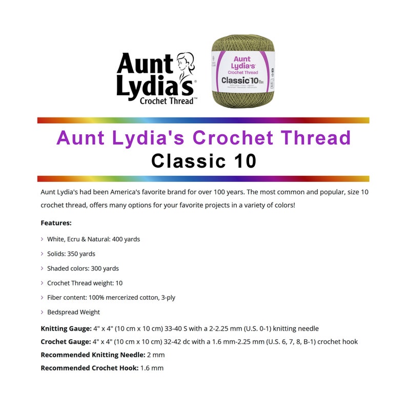 MONET MULTI Aunt Lydia's Classic 10 Crochet Thread. - Etsy