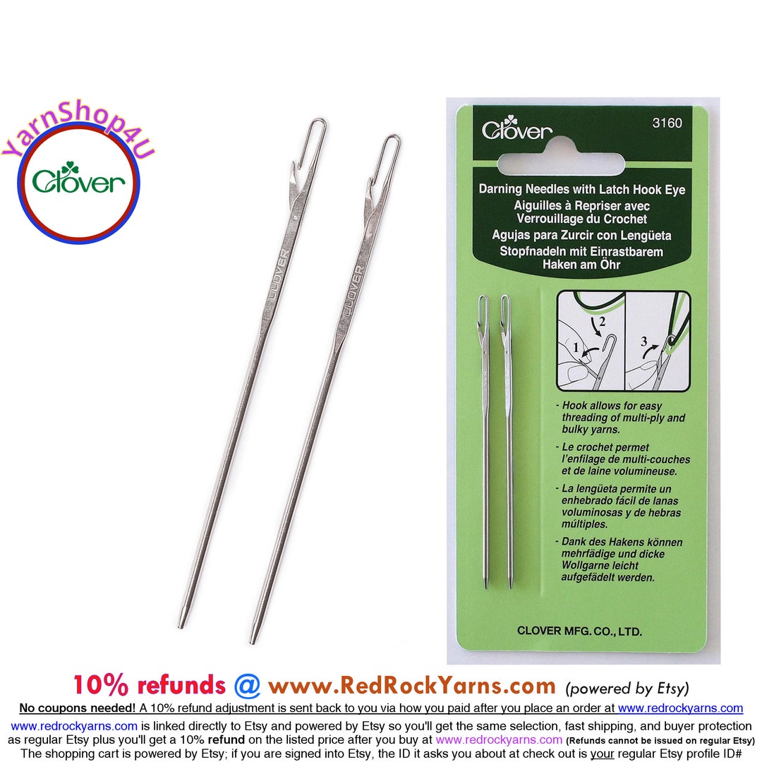 Darning Needles With Latch Hook Eye - Steel. 2 per Package. Clover 3160 ...