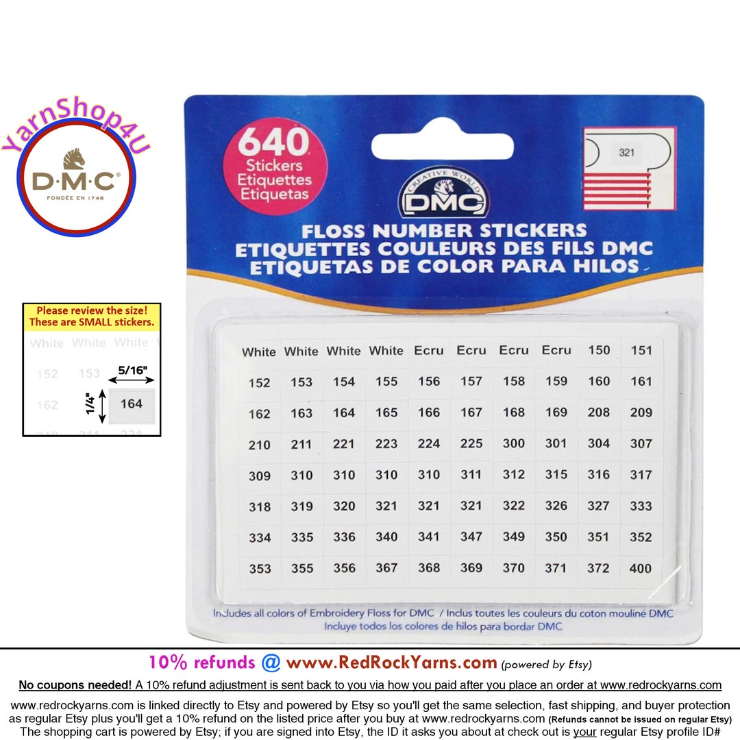 SMALL 1/4" DMC Floss Number Stickers - 640 Total Stickers Pre-printed ...