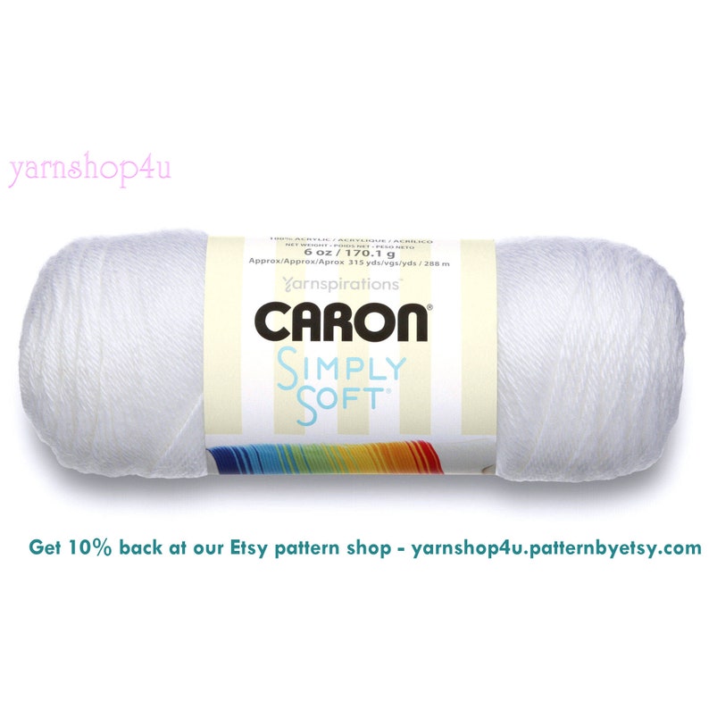 WHITE Caron Simply Soft 6oz / 315yds 170g / 288m No Dye - Etsy