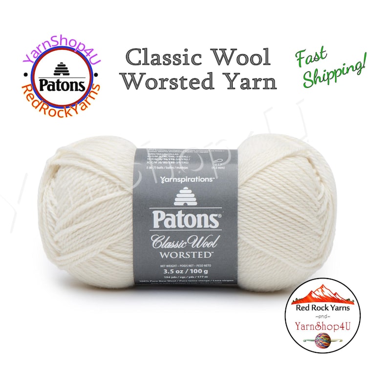 WINTER WHITE - Patons Classic Wool Worsted Yarn Medium Weight (4). 100% ...