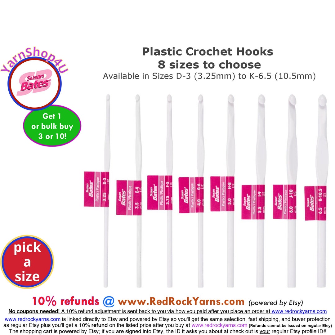 Bulk Buy of Susan Bates Plastic Crochet Hooks (1, 3, or 10 Pcs). Pick ...