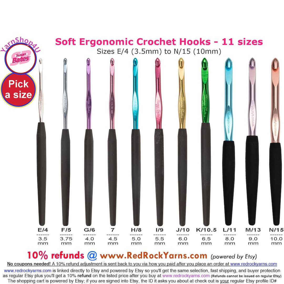 Susan Bates Silvalume Soft Ergonomic Crochet Hooks With Cushioned Grip ...