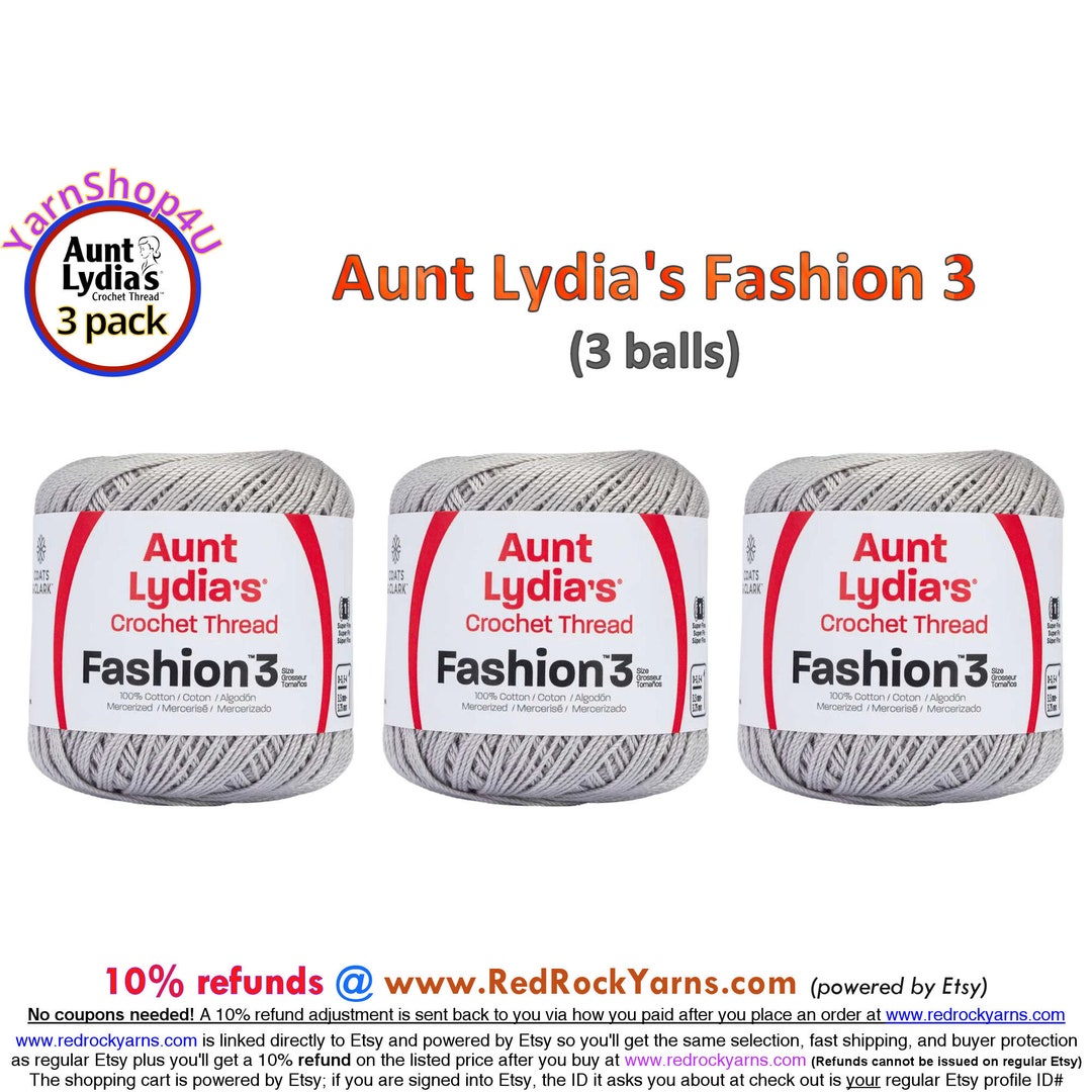 SILVER Fashion 3 Size Aunt Lydia Crochet Thread. One 3 Pack of Aunt ...